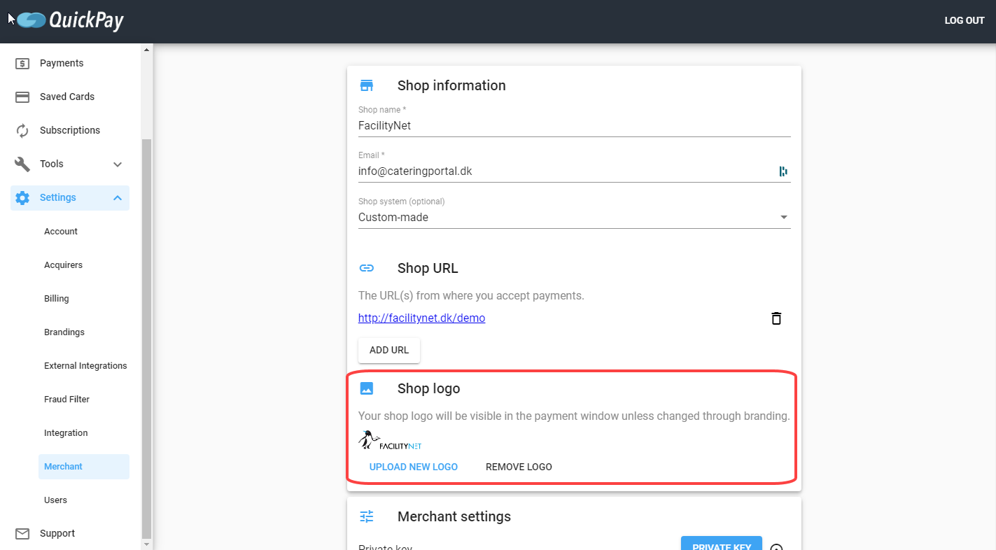 Opsætning af QuickPay – Facilitynet Help Center